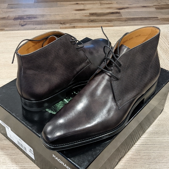 Magnanni | Shoes | Mens Magnanni Lace Up Textured Leather Boots Dark ...